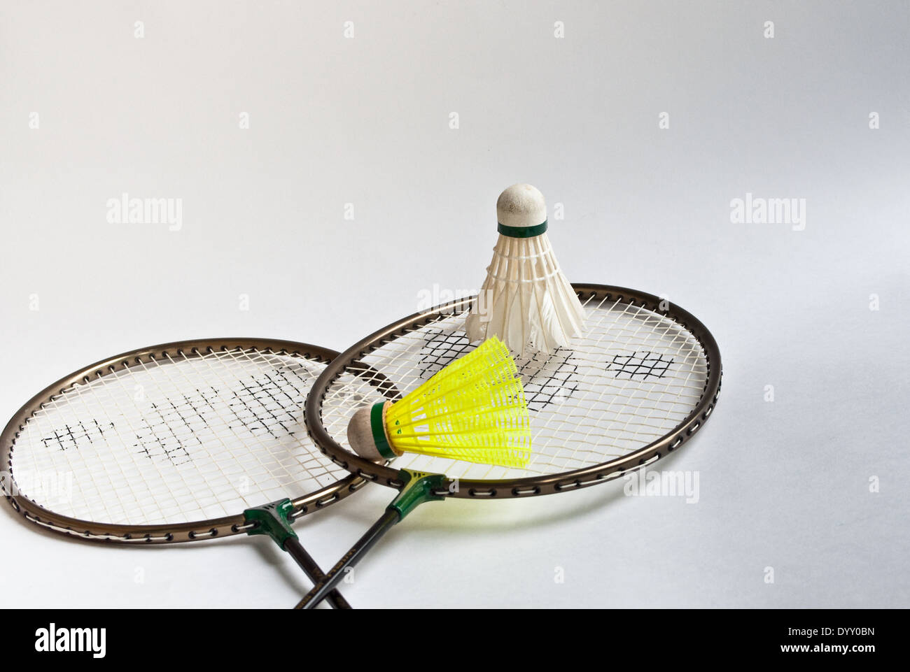 Sports equipment. Badminton racket, shuttlecock on a white background ...