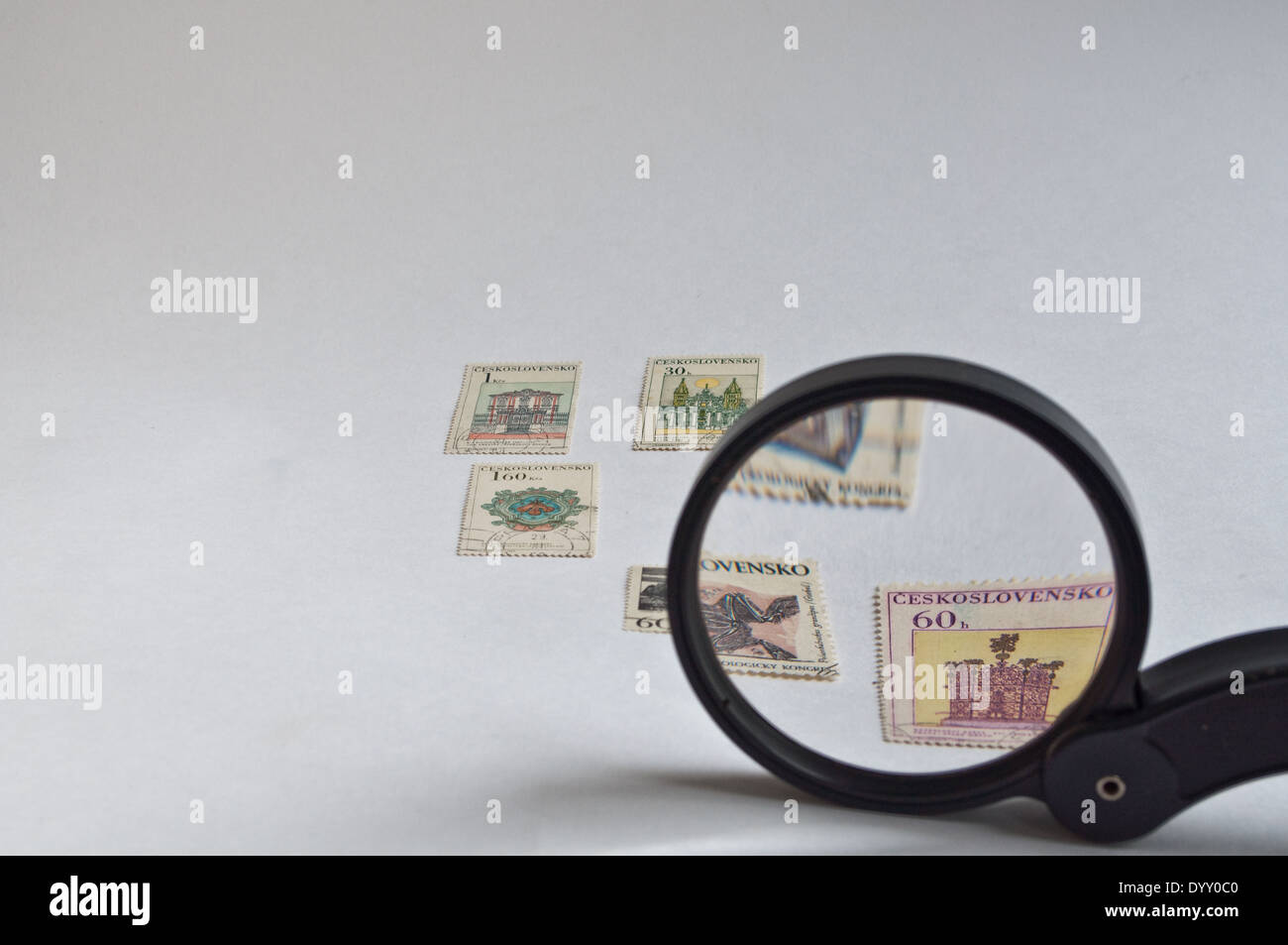Magnifier for scrutiny of postage stamps. Postage stamps of the non ...