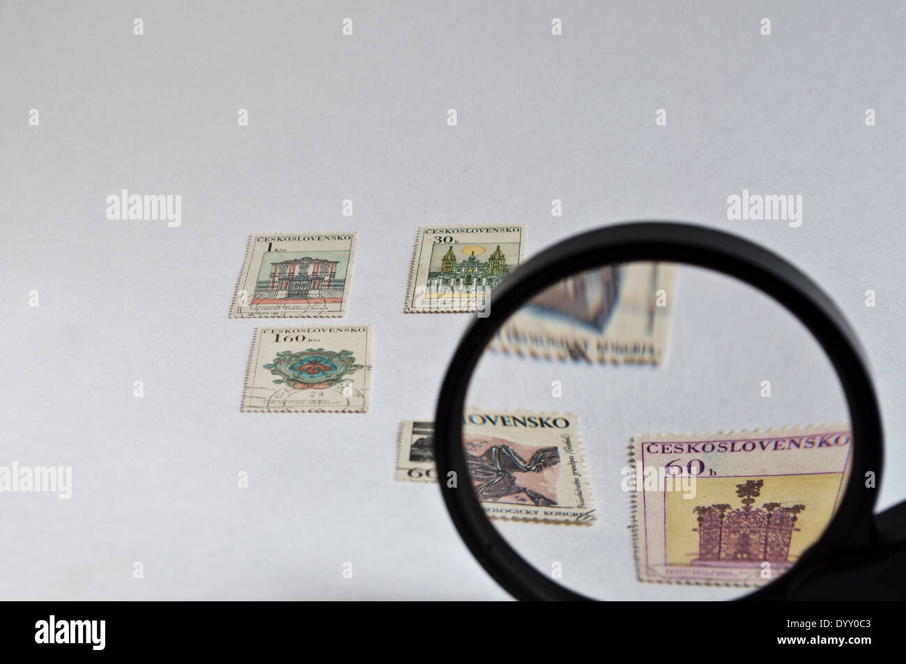 Magnifier for scrutiny of postage stamps. Postage stamps of the non ...