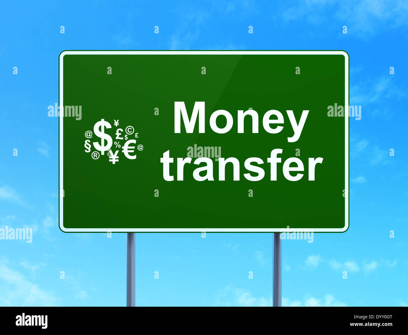 Business concept: Money Transfer and Finance Symbol on road sign ...