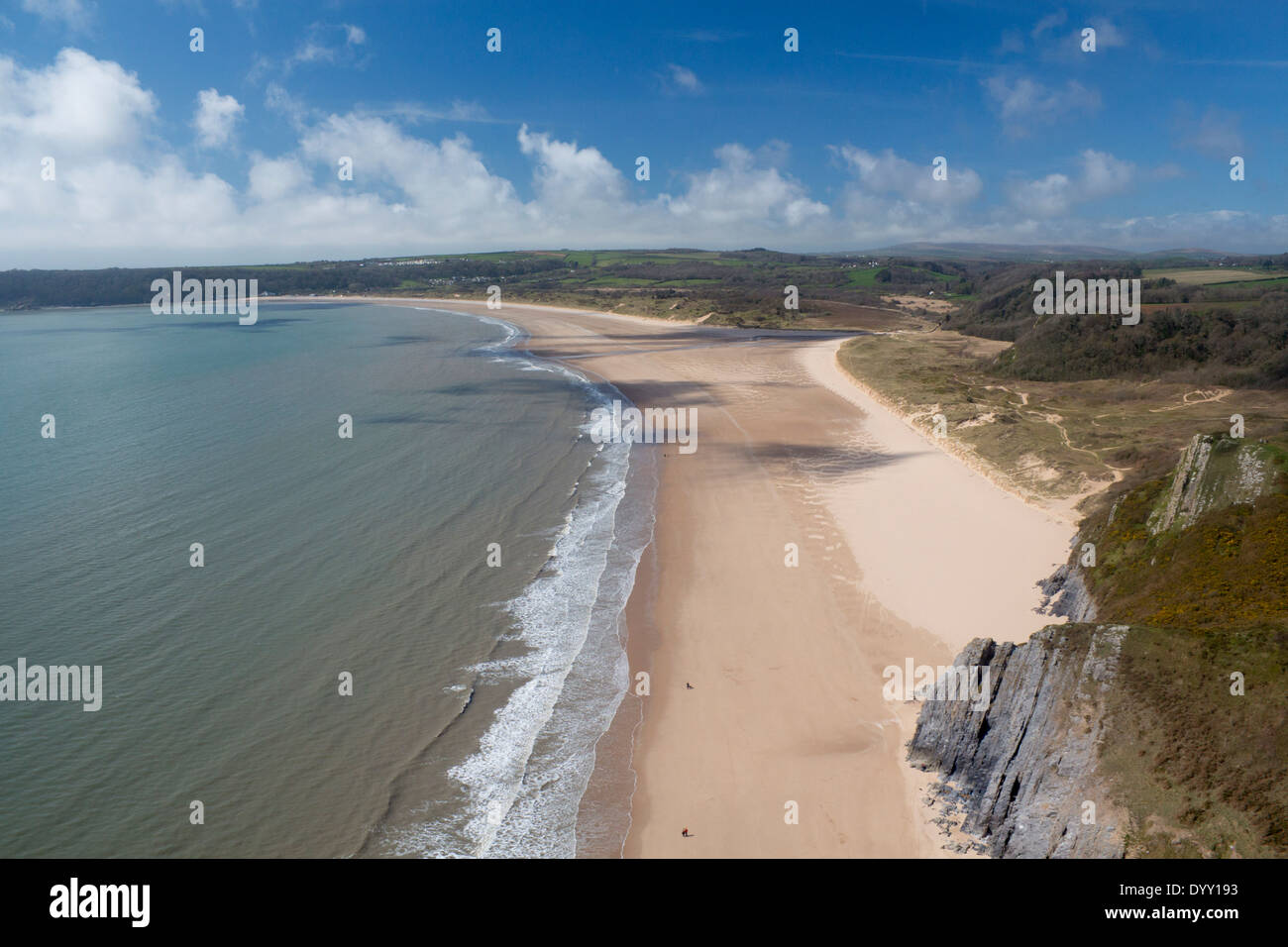 Oxwich Bay beach aerial view Gower Peninsula South Wales UK Stock Photo ...