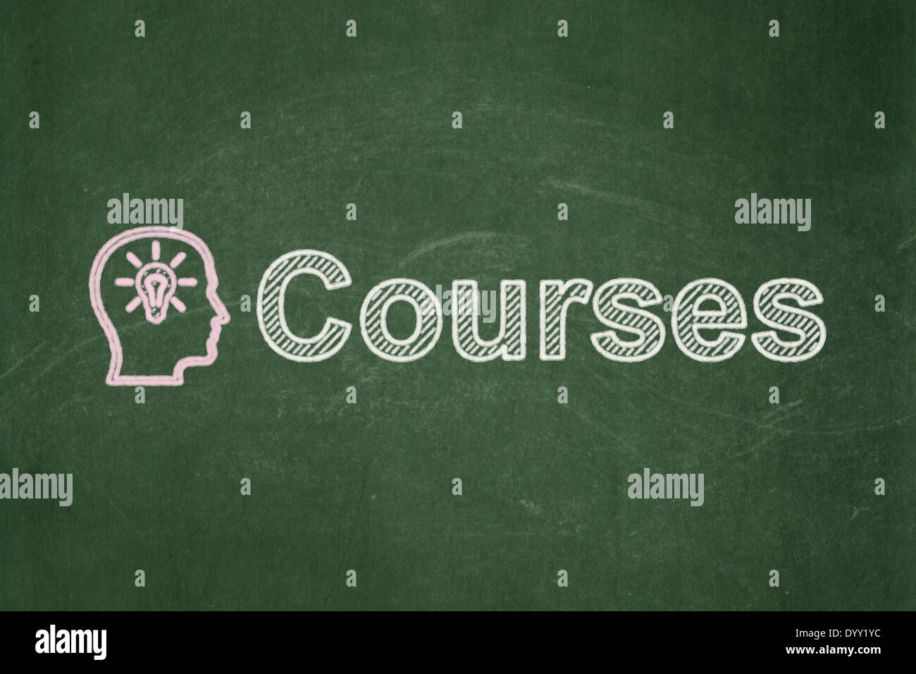 Education concept: Head With Lightbulb and Courses on chalkboard ...