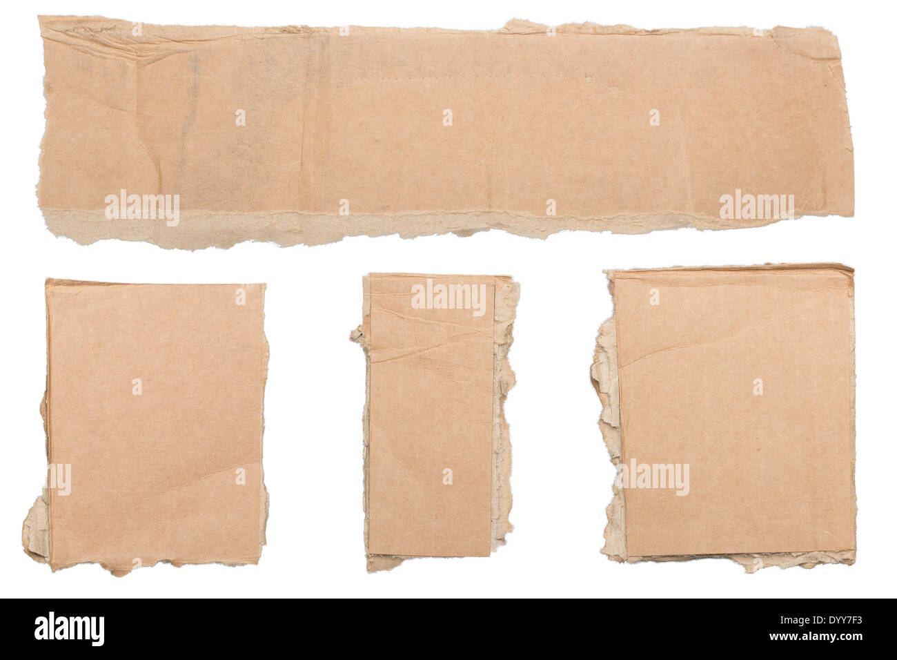 collection of ripped brown pieces of cardboard, no shadows, isolated on ...
