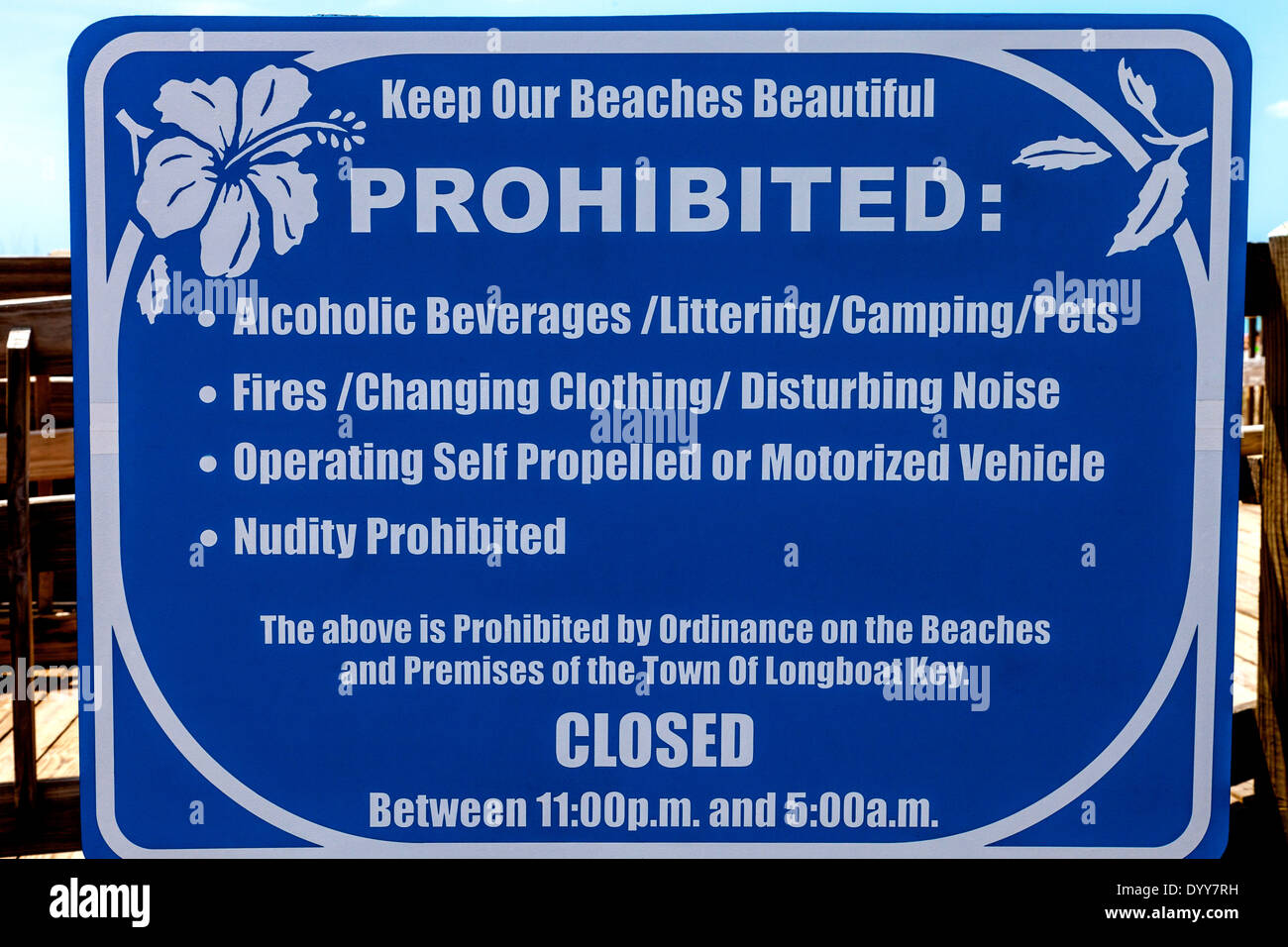 Beach Warning Sign, Longboat Key, Gulf Coast, Florida, USA Stock Photo ...