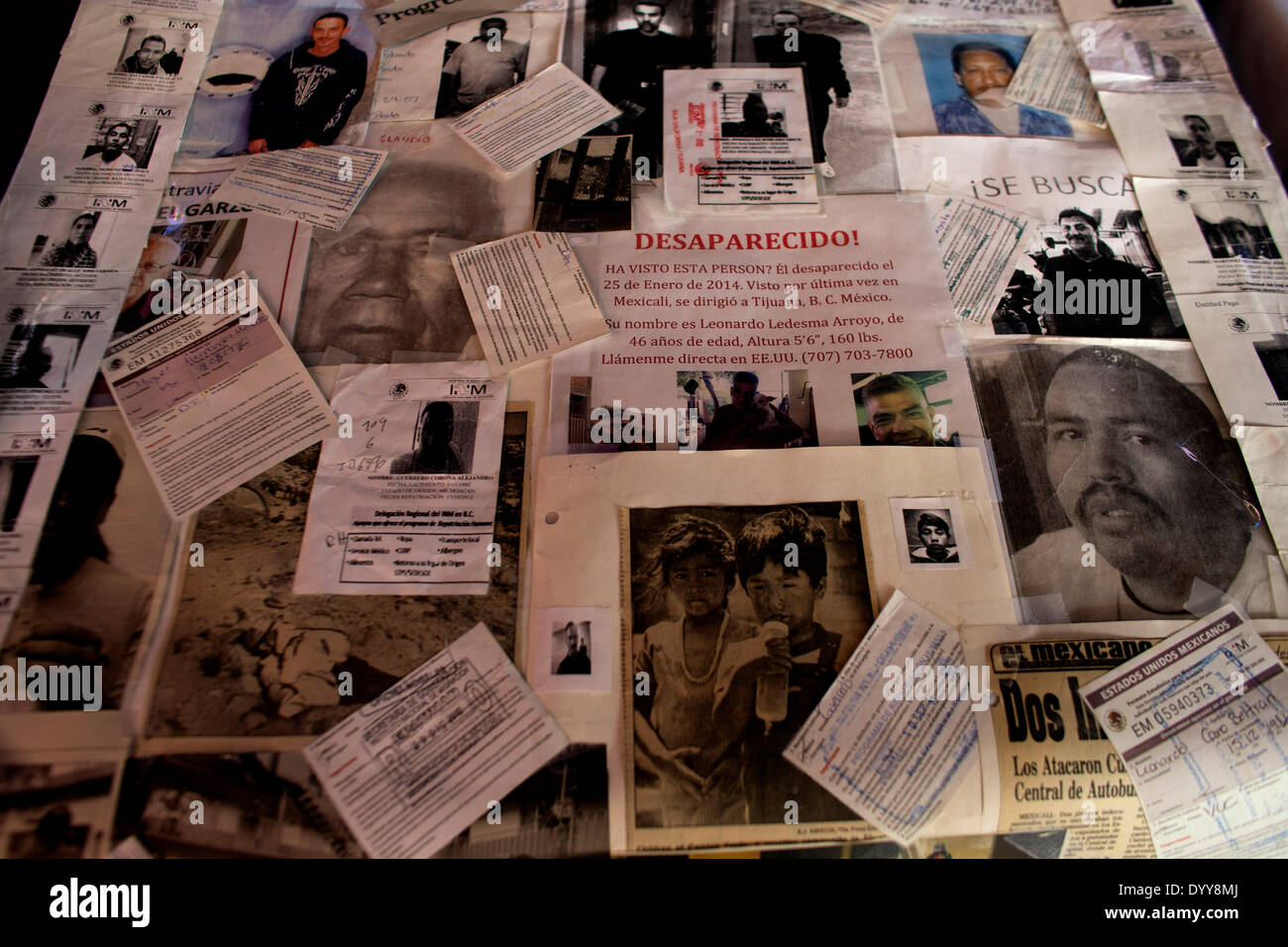 Tijuana, Mexico. 27th Apr, 2014. A newspaper wall shows photographs of ...