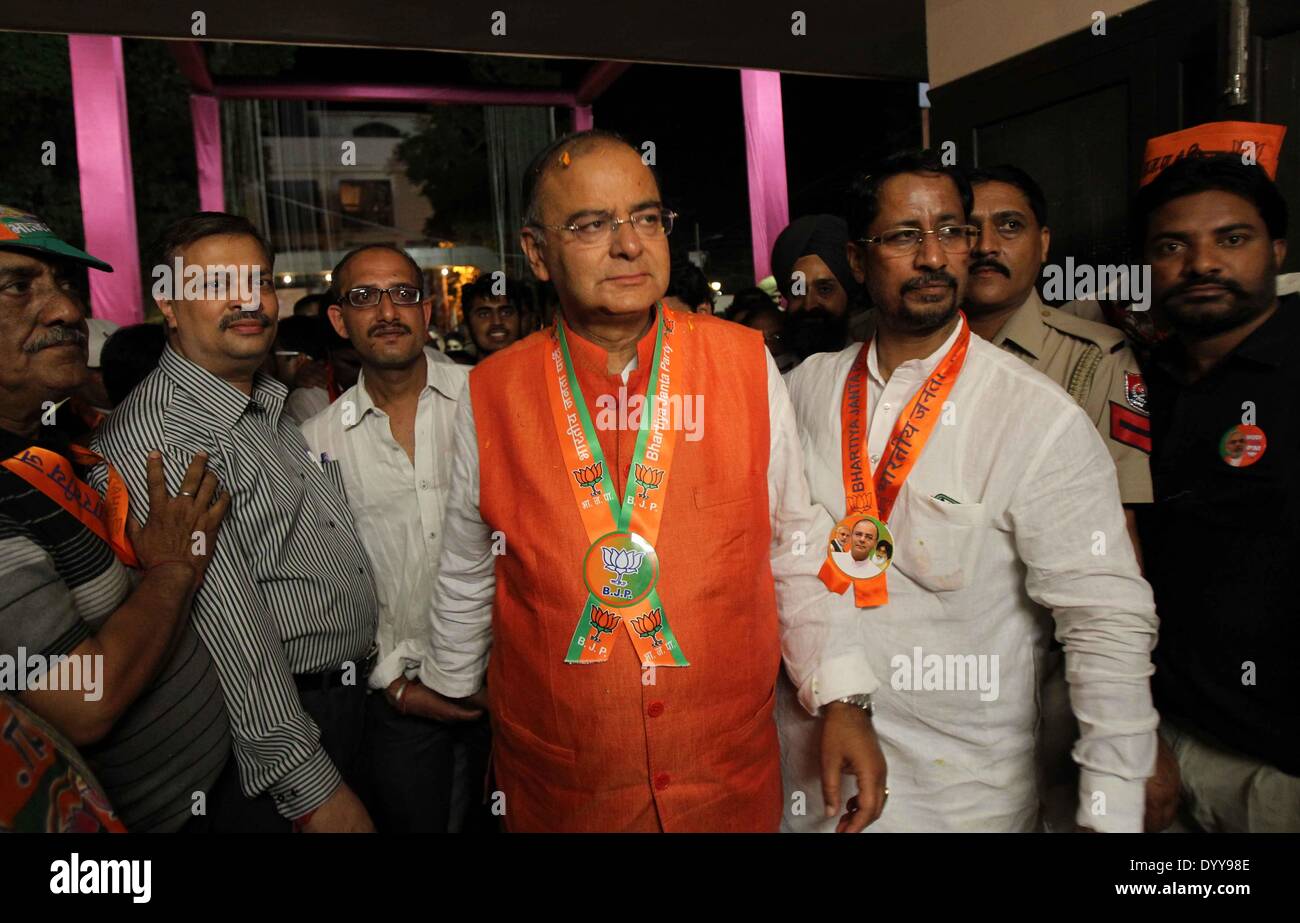 Punjab, Amritsar city of India's northern state of Punjab. 27th Apr, 2014. Arun Jaitley (C ...