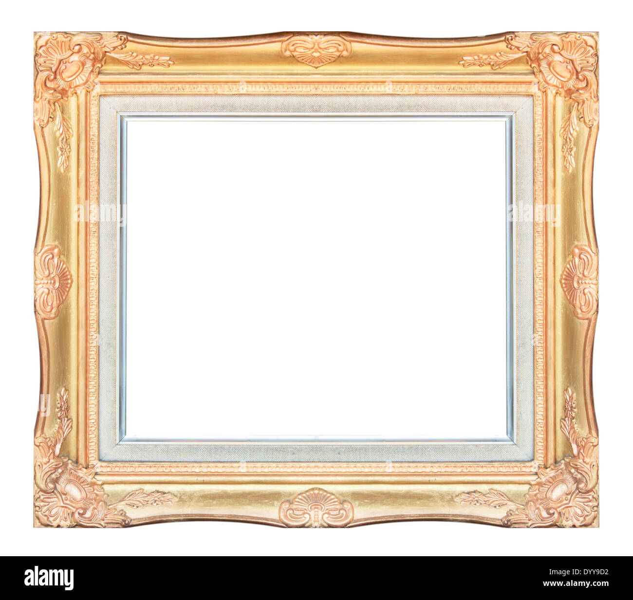 Picture frame gold wood frame in white background Stock Photo - Alamy