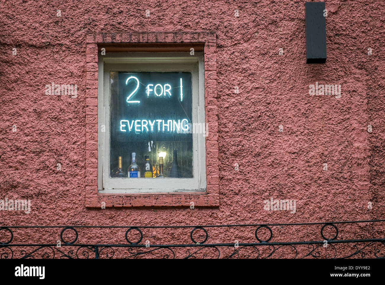 View of a typical facade and window of one of the many bars in the New ...