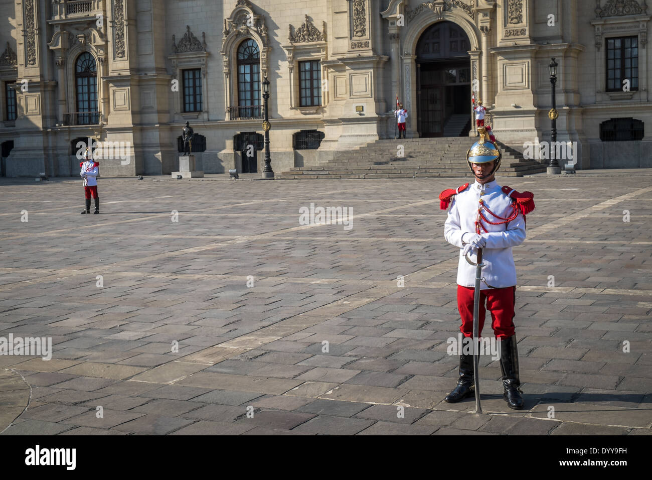 LIMA, PERU - CIRCA APRIL 2014: Guards in the Government Palace of Peru ...