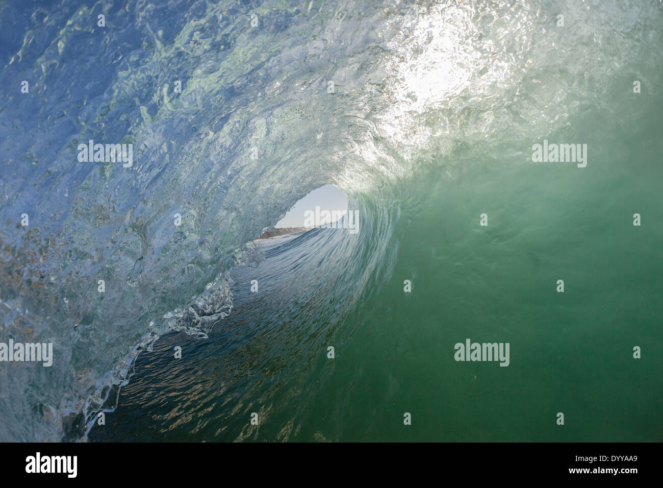 Ocean Wave swimming inside out closeup encounter hollow crashing water ...