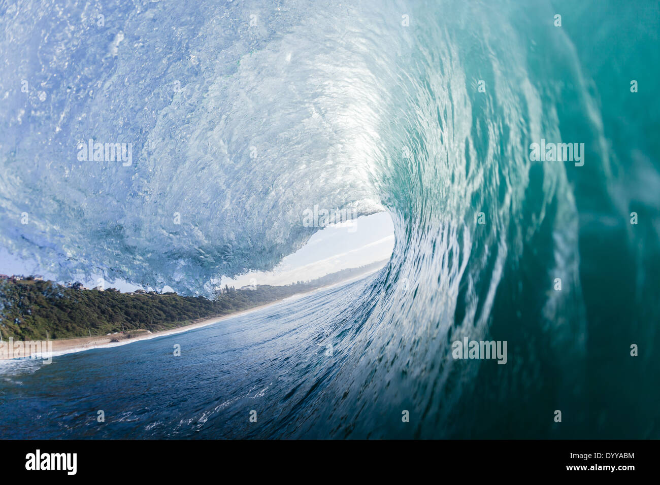 Ocean Wave swimming inside out closeup encounter hollow crashing water ...