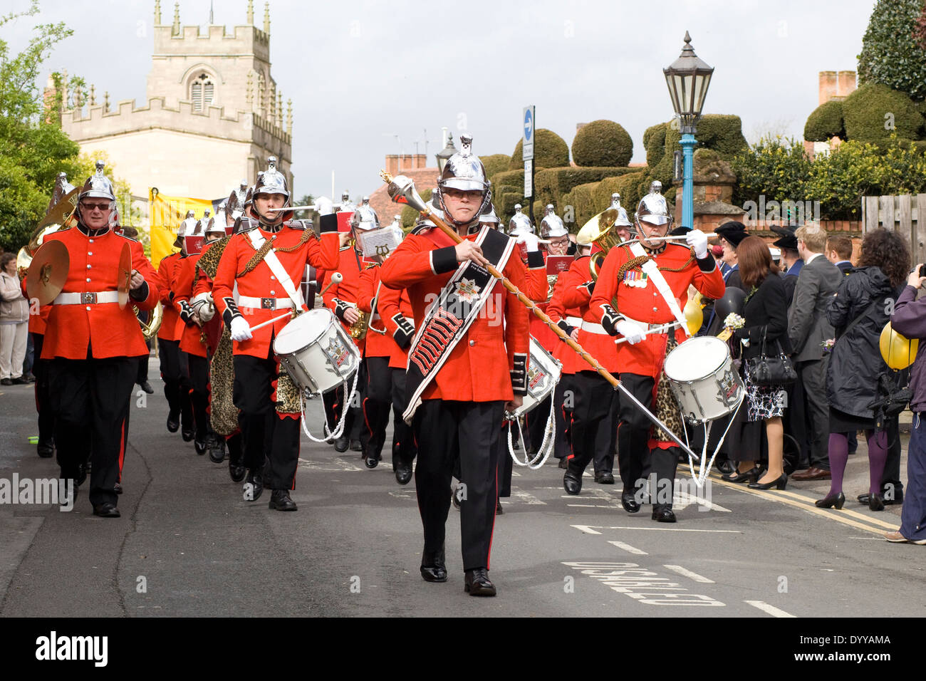 Marching brass band walking down the high street in stratford hi-res ...