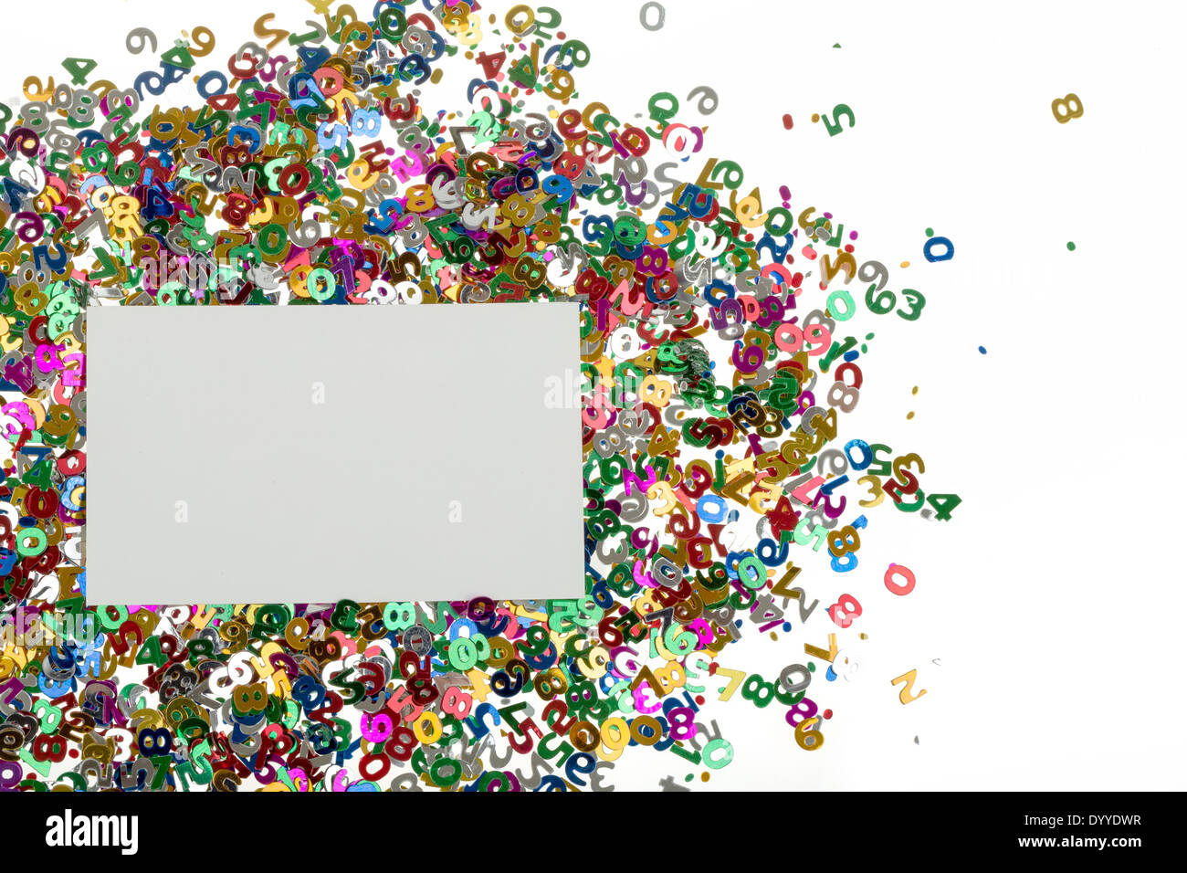 small color numbers confetti isolated on white background with empty ...