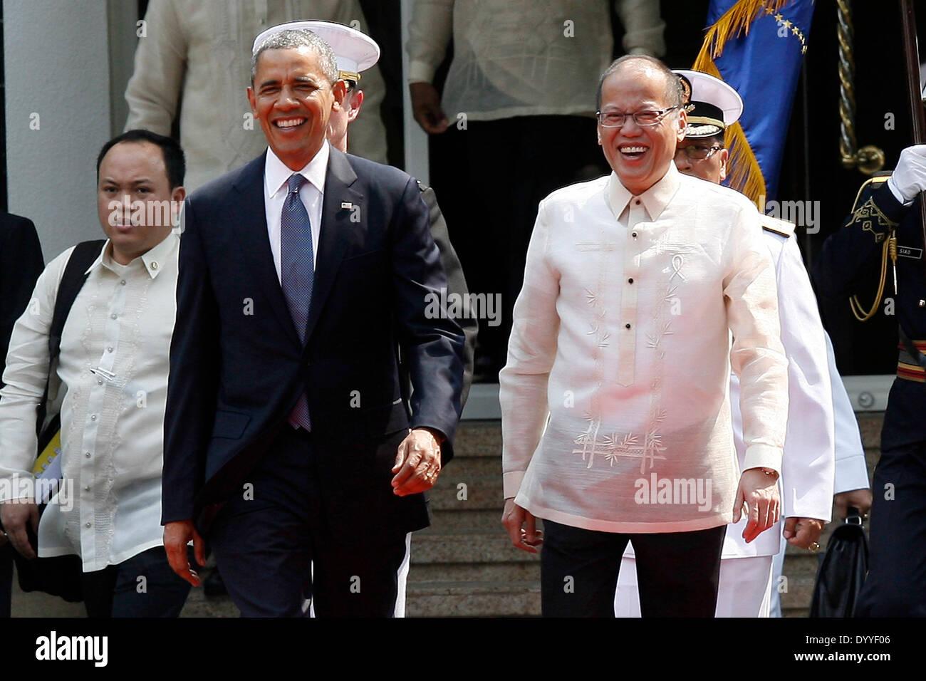 Manila, Philippines. 28th Apr, 2014. U.S. President Barack Obama (front ...