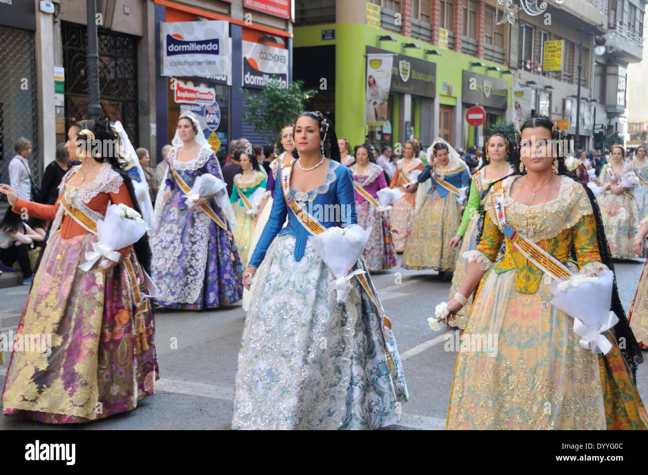 Valencia, Spain, Fallas Parade with Falleras Stock Photo - Alamy
