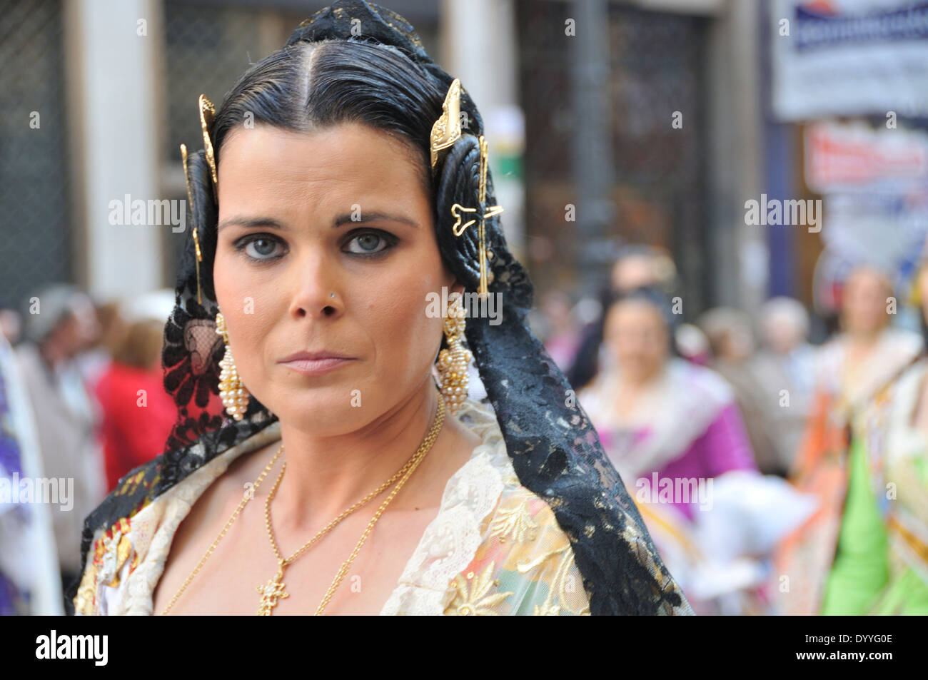 Valencia, Spain, Fallas Parade with Falleras Stock Photo - Alamy