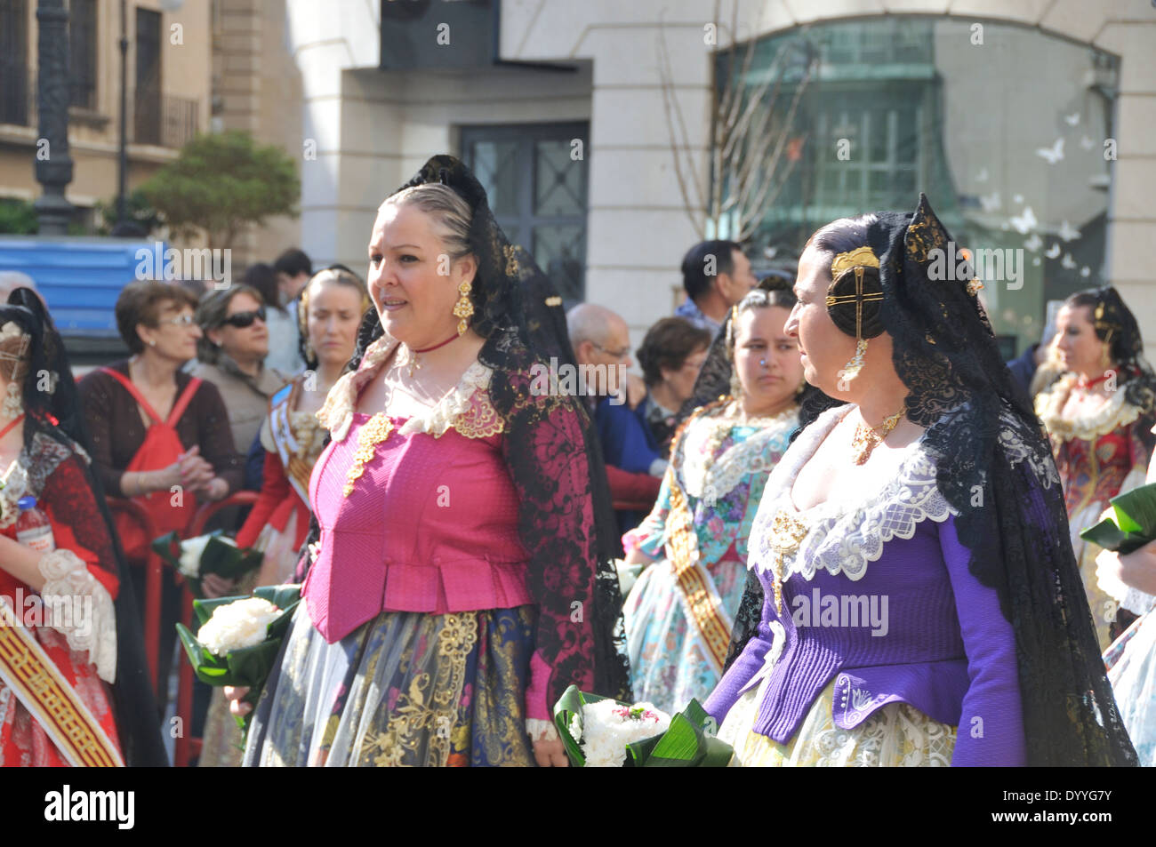 Valencia, Spain, Fallas Parade with Falleras Stock Photo - Alamy
