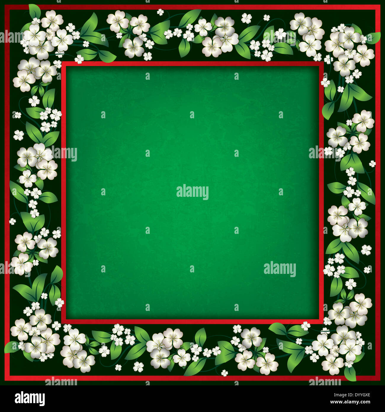 abstract green grunge background frame with white flowers Stock Photo ...