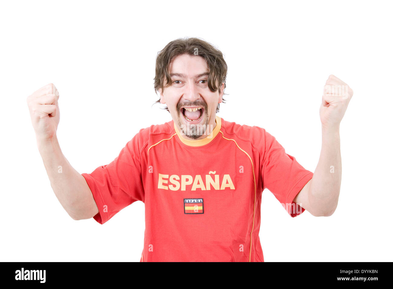 happy spanish man supporter, isolated on white Stock Photo - Alamy