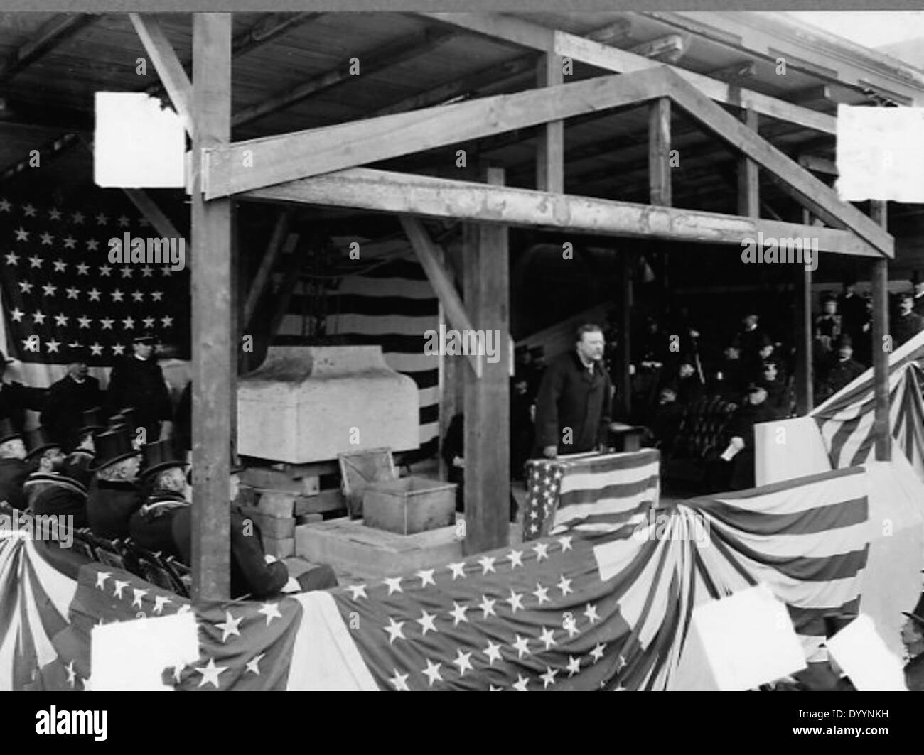 A historical photo showing Theodore Roosevelt at the Army War College ...