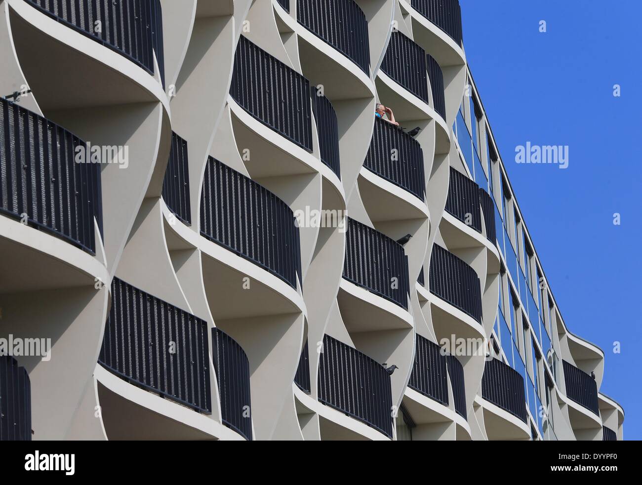 Magdeburg, Germany. 28th Apr, 2014. Apartment house with balconies in ...