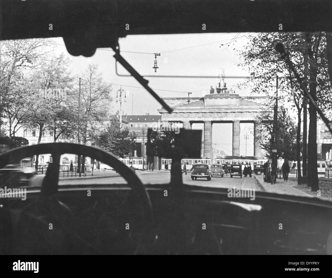 View through the windshield to Brandenburg Gate in Berlin, 1937 Stock ...