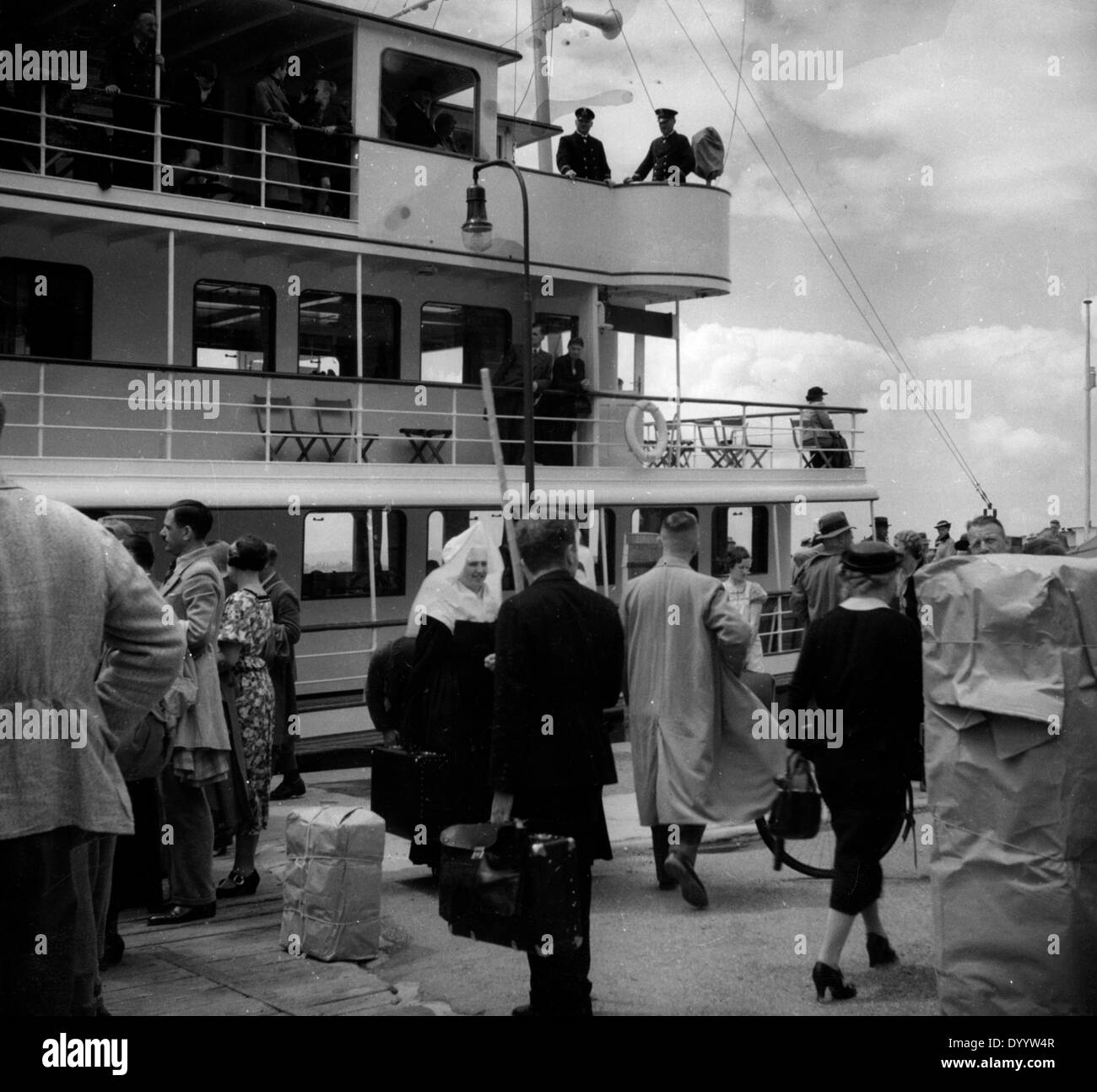 Passenger boat on waterway Black and White Stock Photos & Images - Alamy