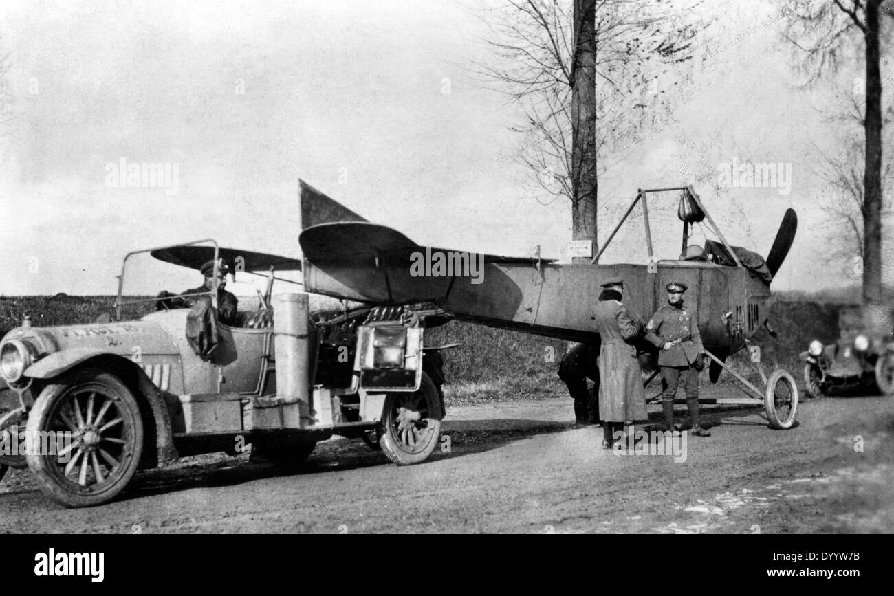 Transport of a German airplane on the western front in World War I ...