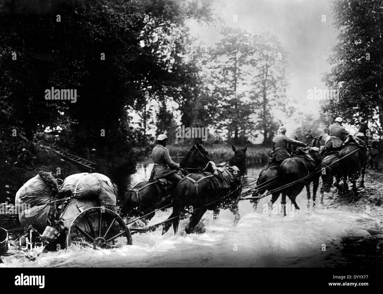 German troops traverse marshland, 1914 Stock Photo - Alamy