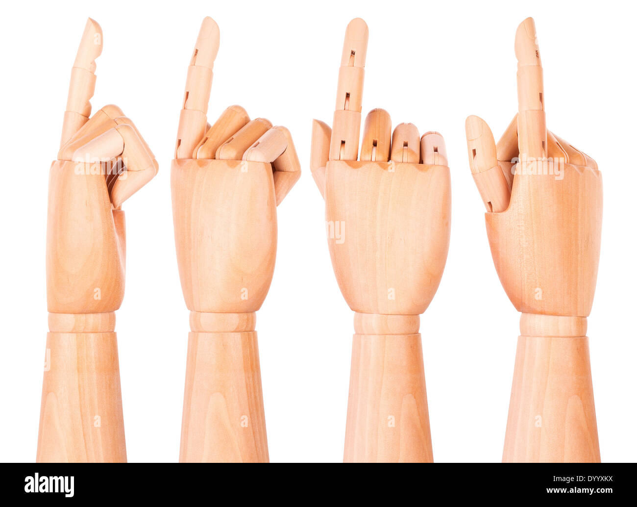 image of a wooden finger pointing or touching isolated on a white ...