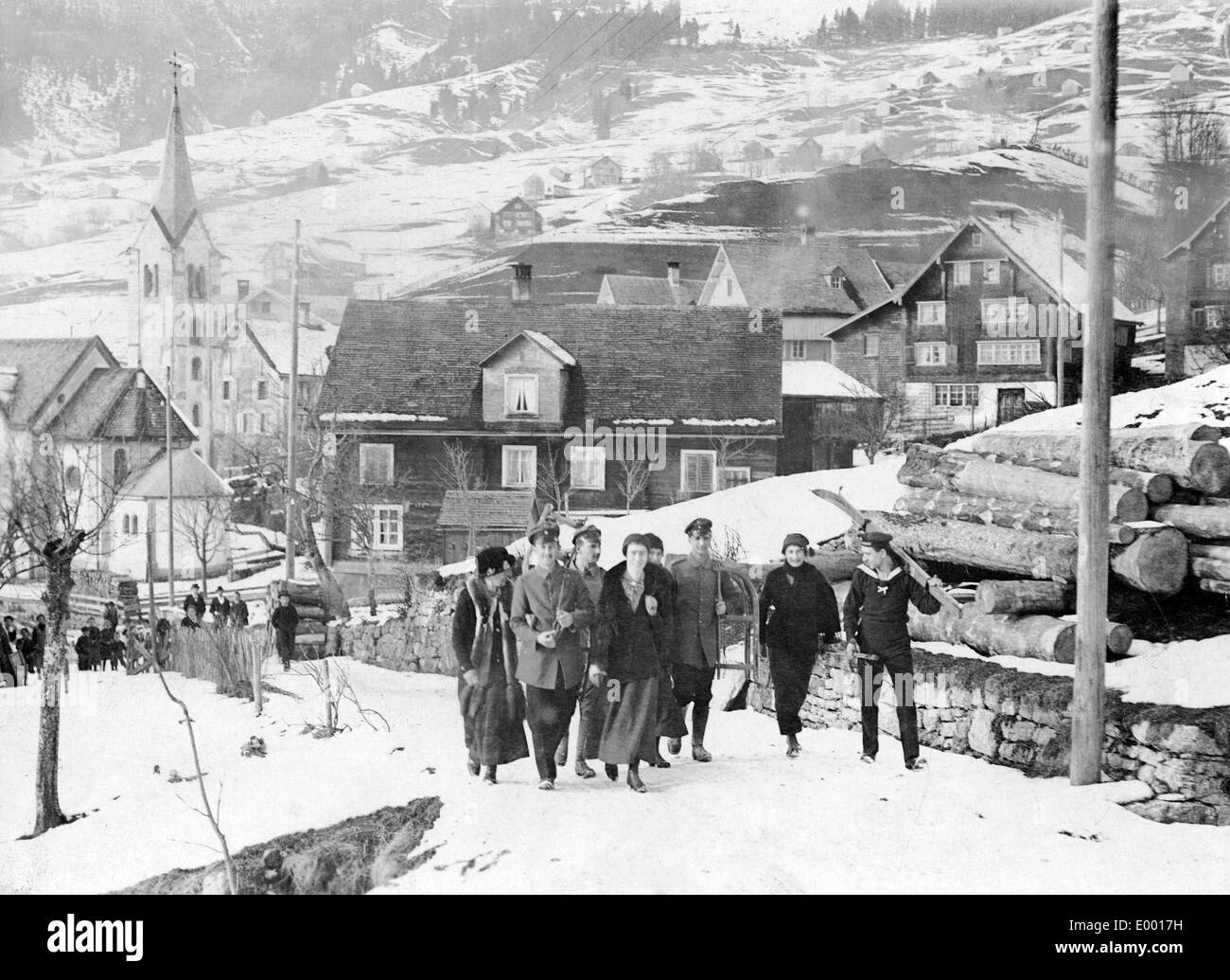 German internees during the winter in Switzerland, 1917 Stock Photo - Alamy