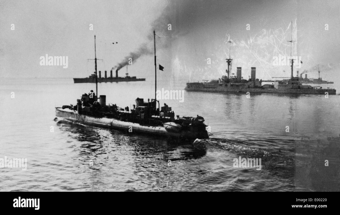 Turkish torpedo boat brings word to the Midilli, 1914 Stock Photo - Alamy