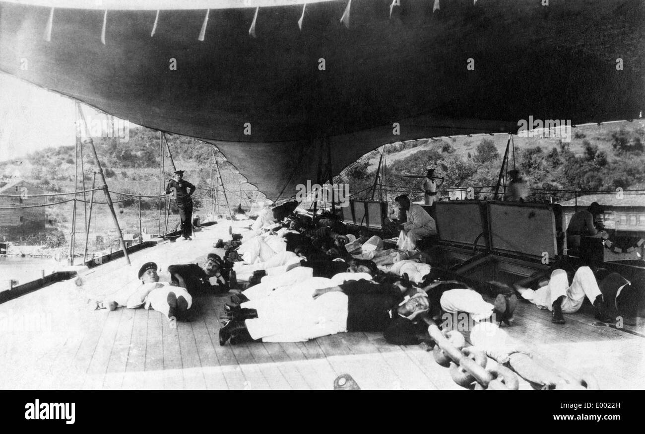 Sailors of a battleship of the german navy Black and White Stock Photos ...
