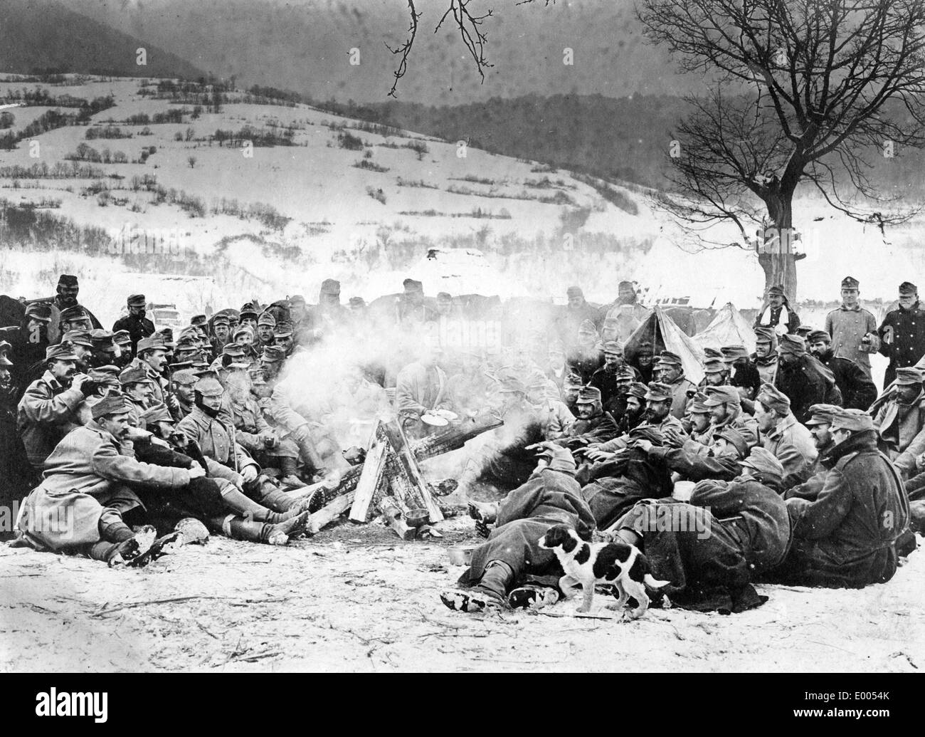 Austrian soldiers in a bivouac shelter in the Carpathians, 1915 Stock ...