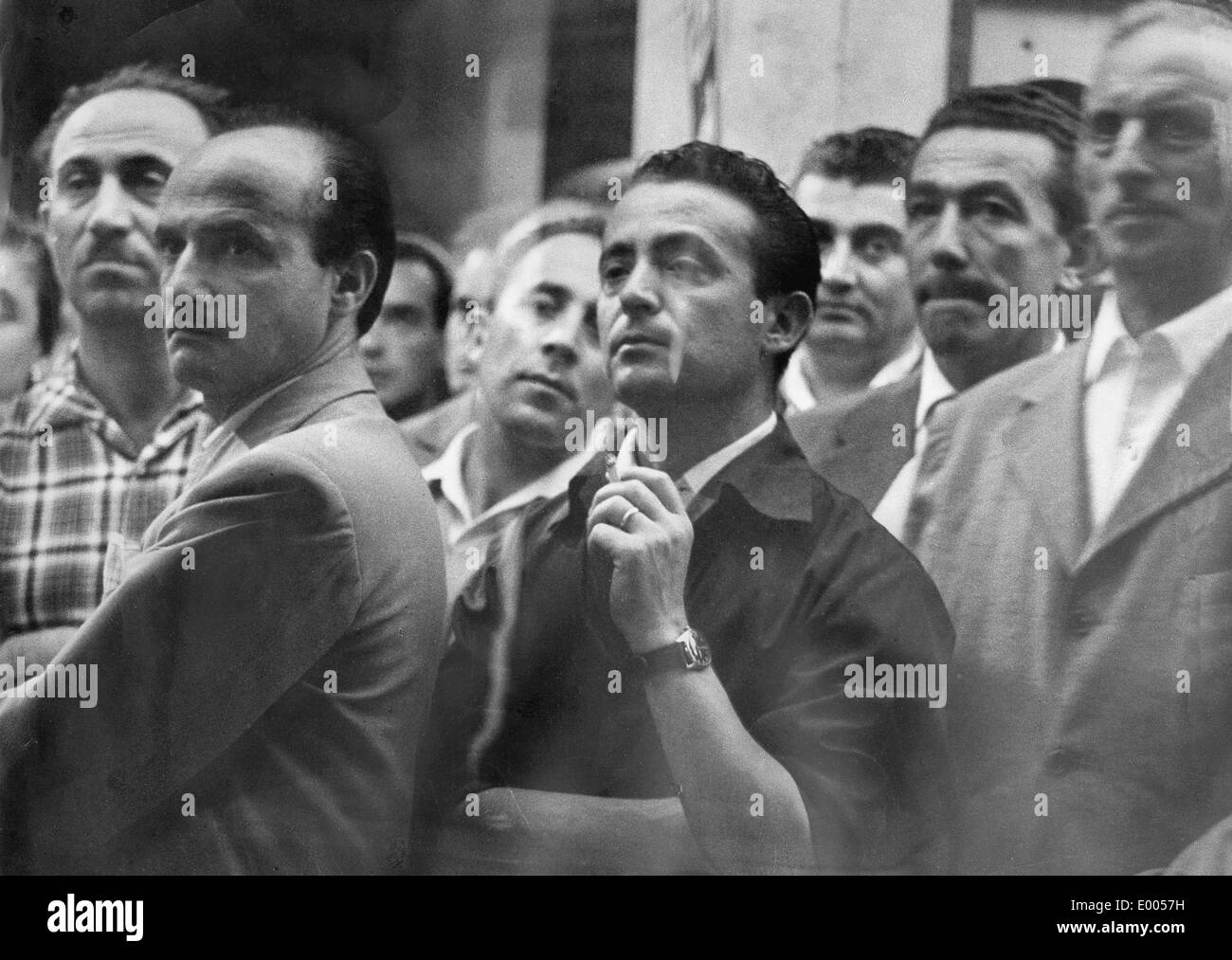 Italian workers at a company meeting in the 1950's Stock Photo - Alamy