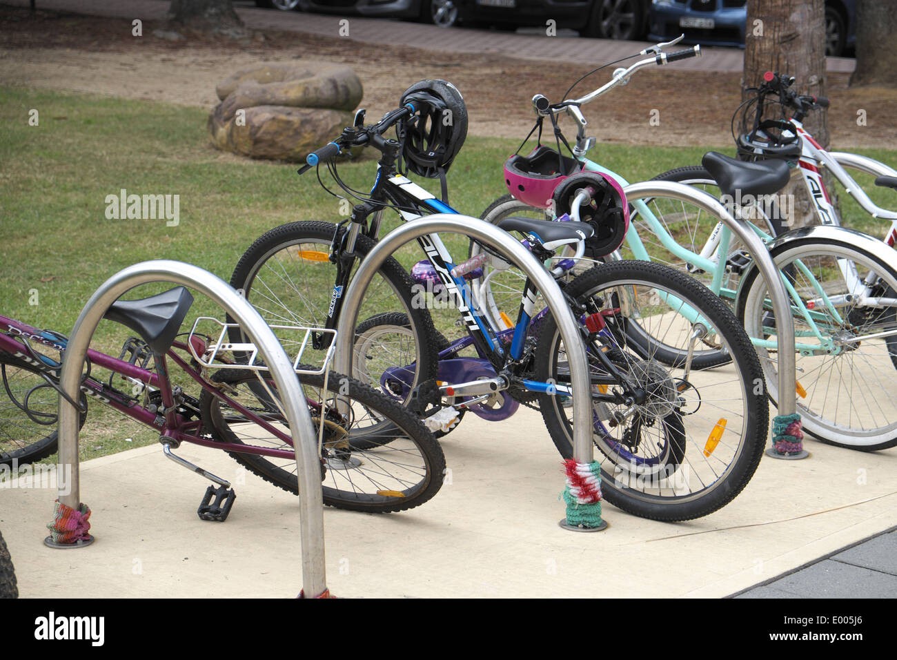 bicycles secured to bike railings in sydney,australia Stock Photo - Alamy
