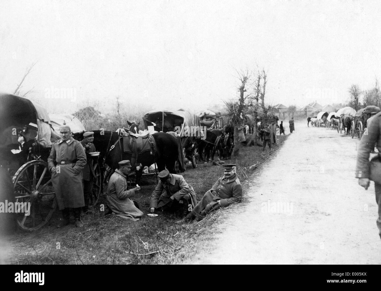 Rest of a German convoy in Serbia, 1916 Stock Photo - Alamy