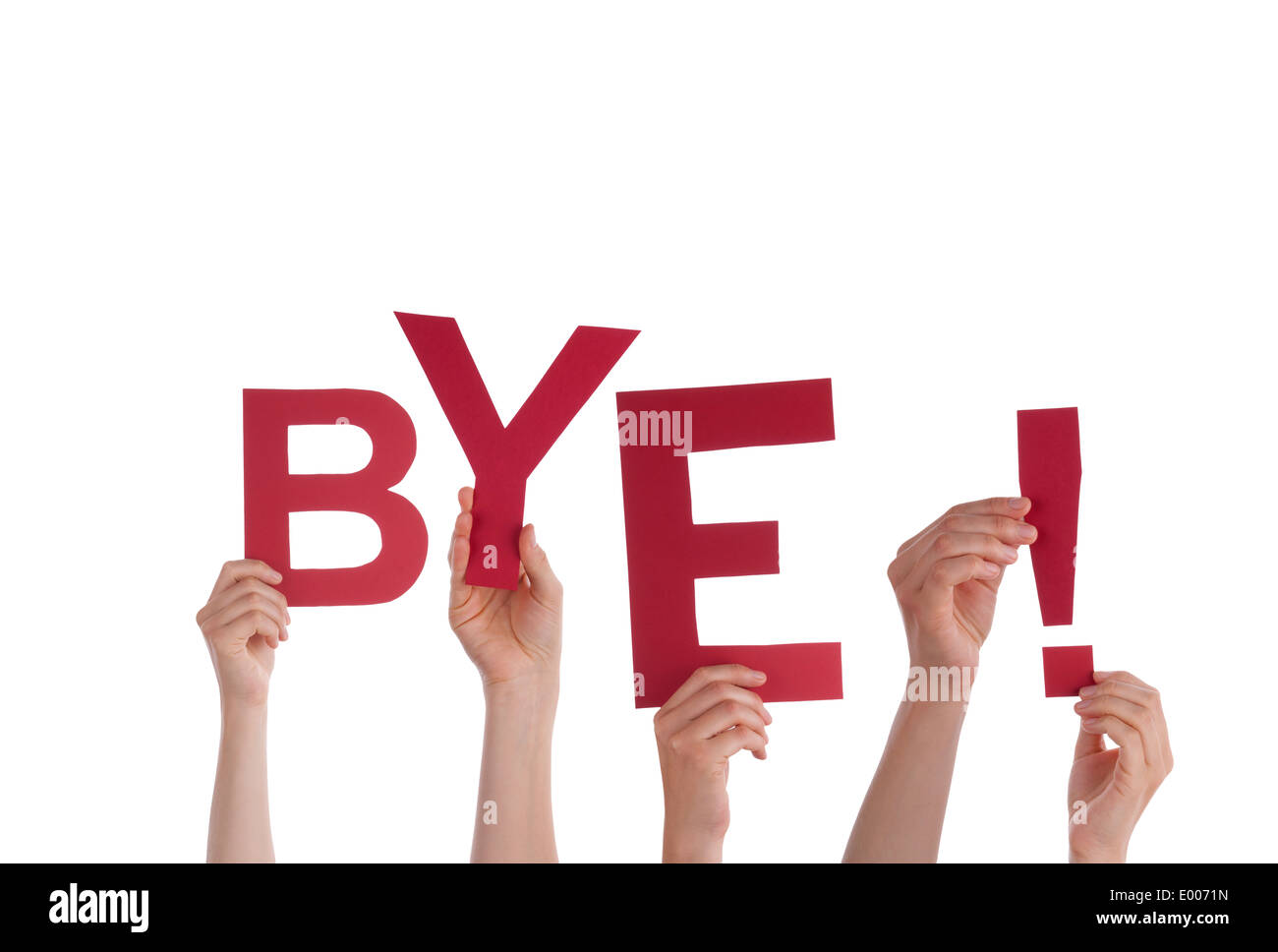 Many Hands Holding the Red Word Bye, Isolated Stock Photo - Alamy
