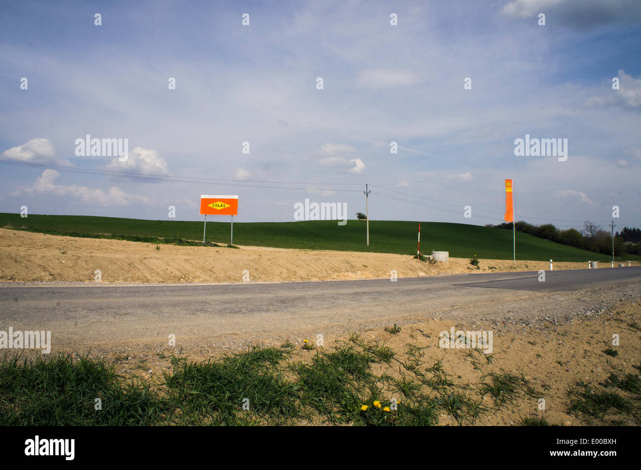 COLAS CZ sign, road nr 405, Zasovice - Okrisky, modernization, surface ...