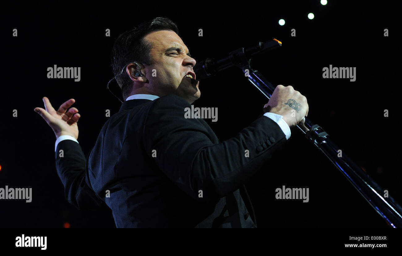 British singer Robbie Williams performs during a concert in Prague ...