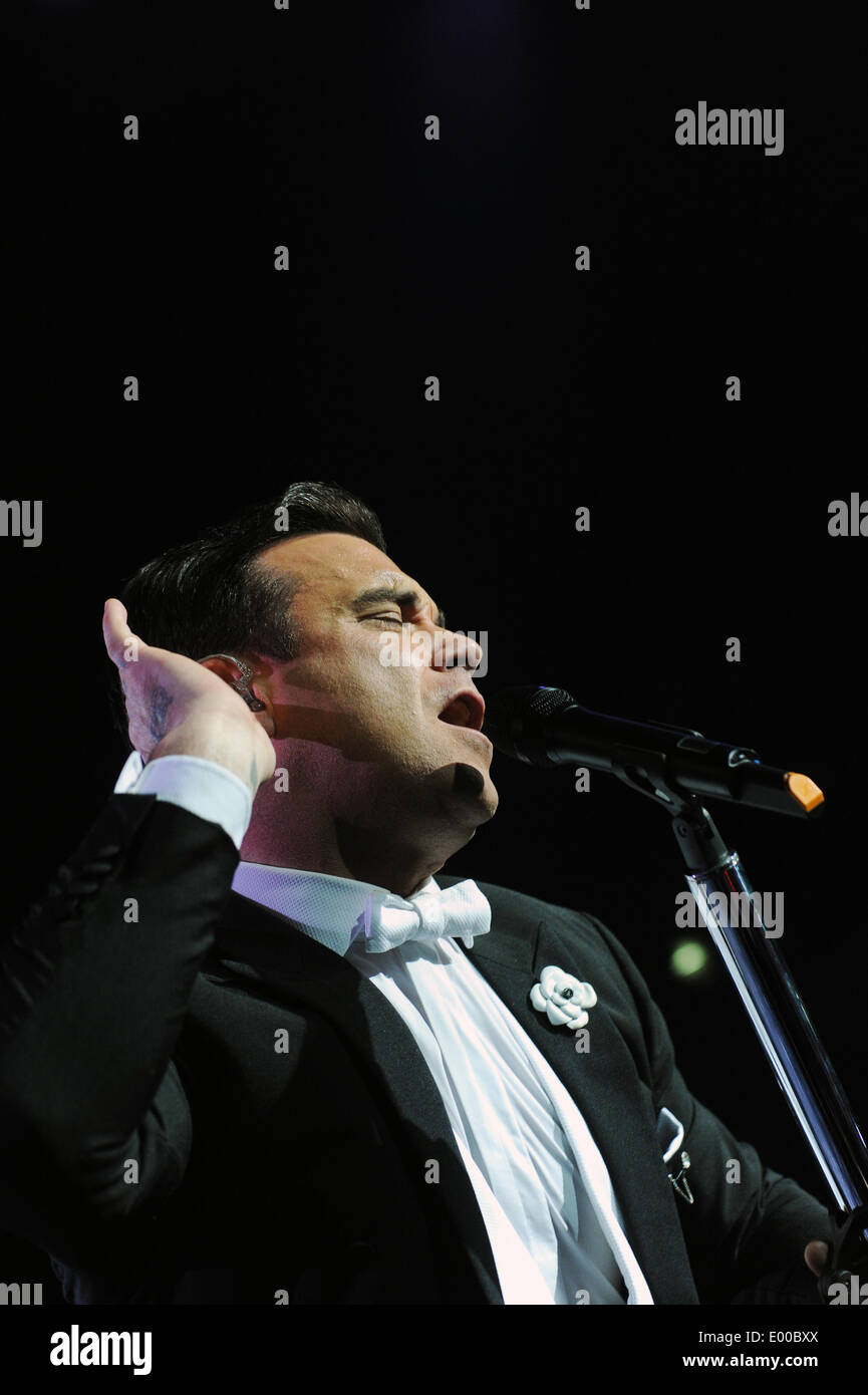 British singer Robbie Williams performs during a concert in Prague ...