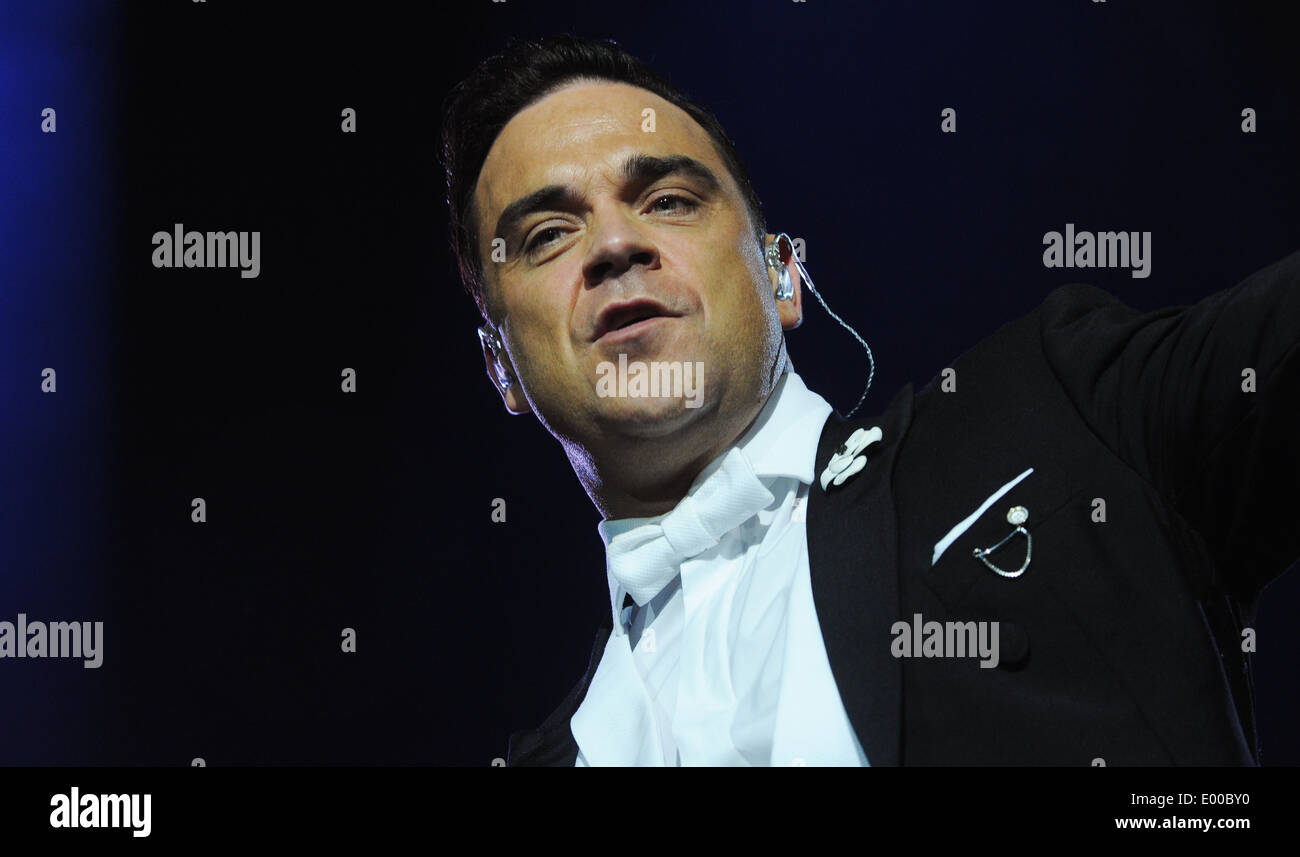 British singer Robbie Williams performs during a concert in Prague ...