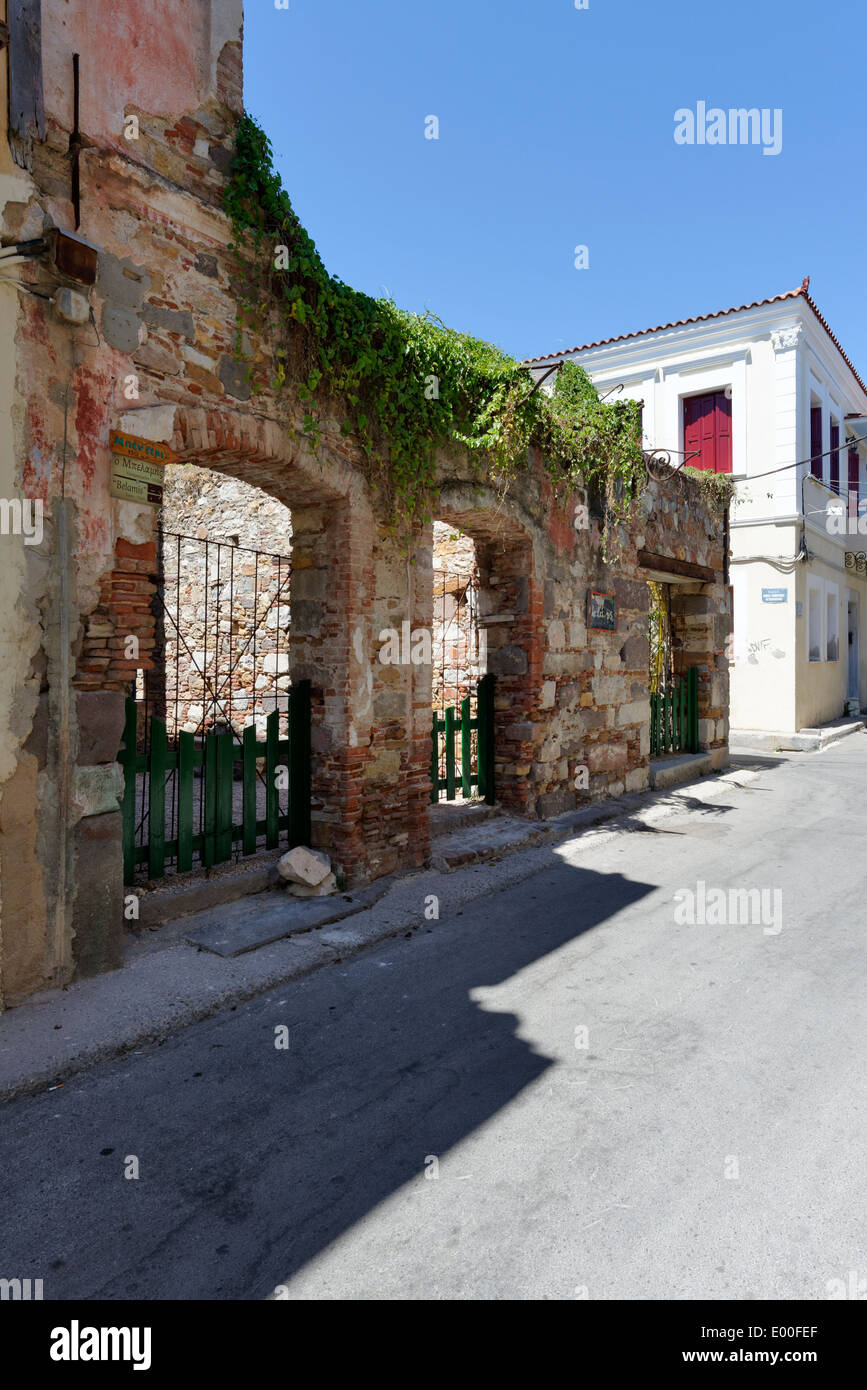 Old roofless building within Castle fortress Kastro neighbourhood Chios ...