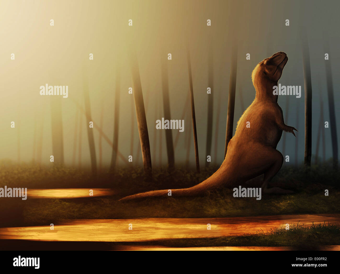 Tyrannosaurus rex sunbathing after the rain Stock Photo - Alamy