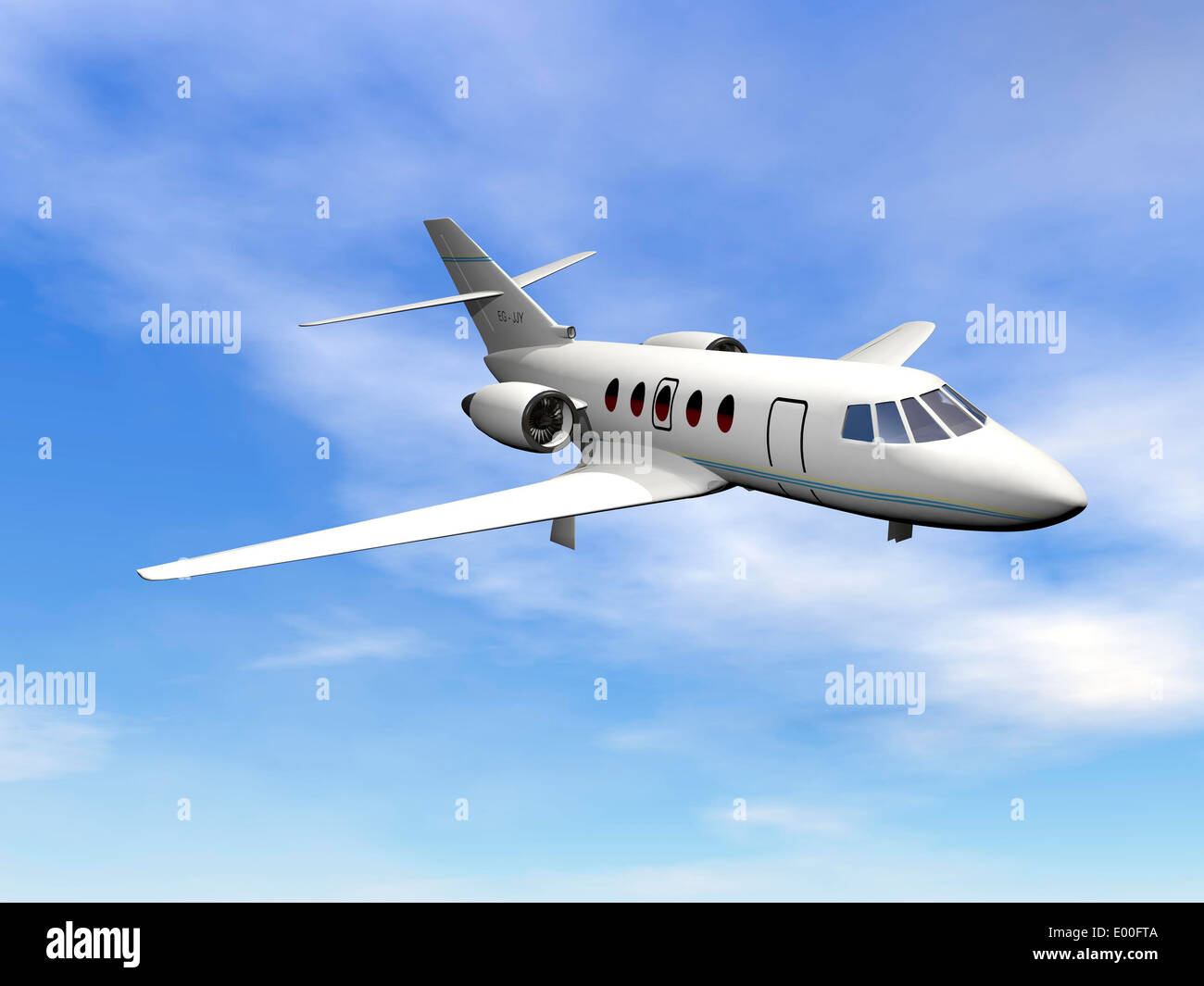 Private jet plane flying in cloudy blue sky Stock Photo - Alamy
