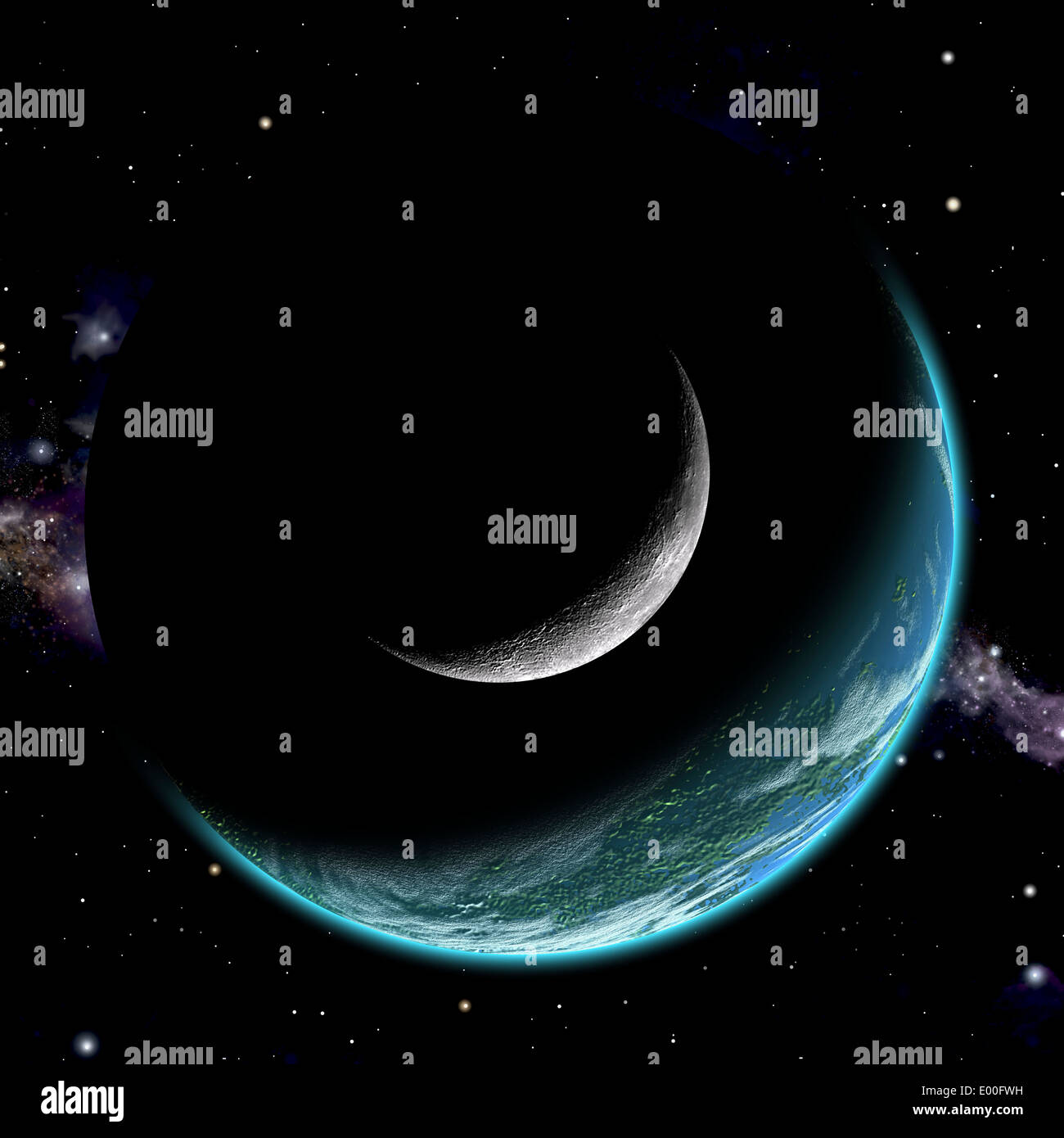 An artist's depiction of an Earth-like world with a large rocky moon ...