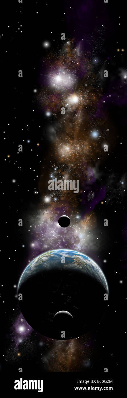 An artist's depiction of an Earth-like planet alone in space with a ...