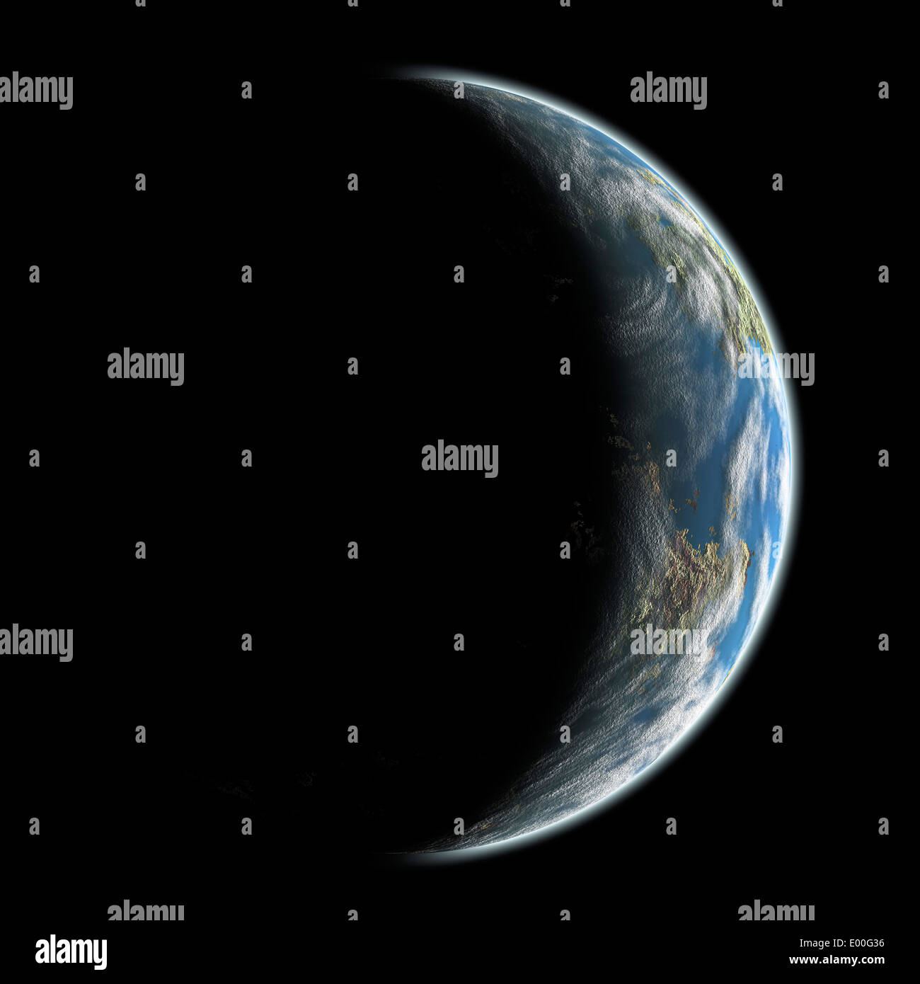 An artist's depiction of an Earth-like planet alone in space Stock ...