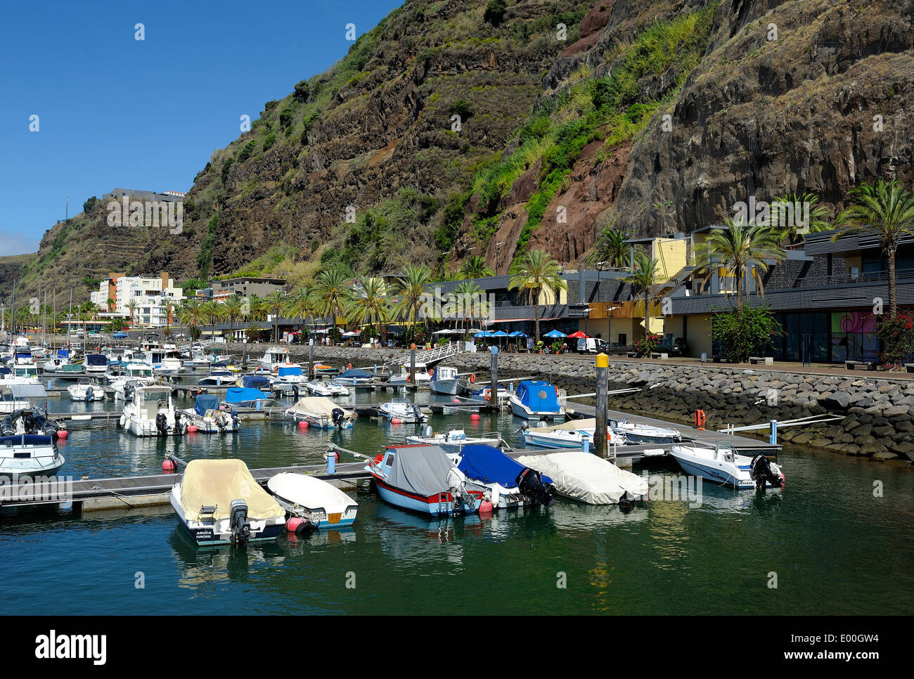 Madeira Portugal. The marina in the coastal resort of Calheta Stock ...