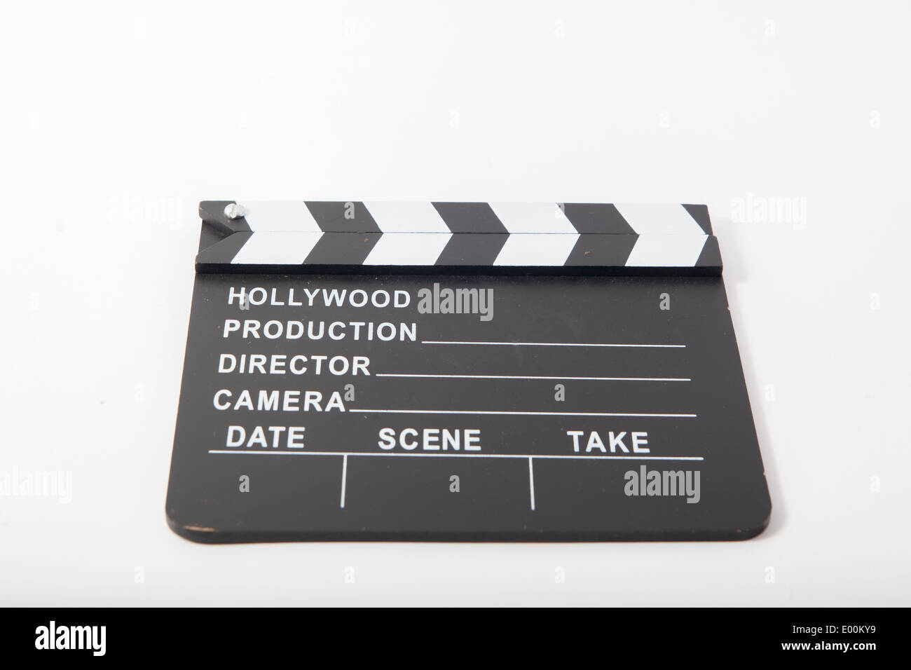 A Hollywood directors film production clapperboard prop on a white ...